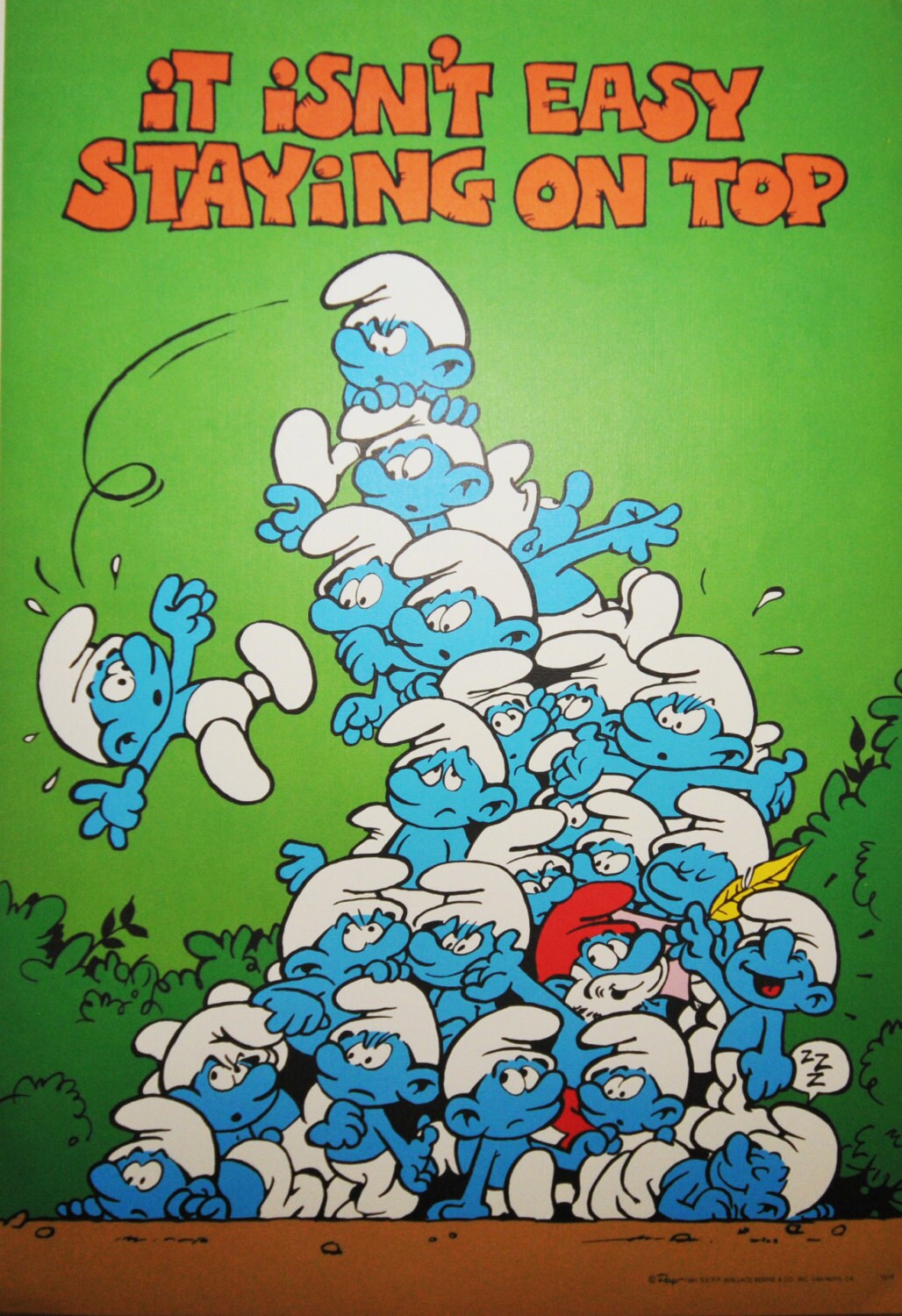 It Isn't Easy Staying On Top Vintage Smurf Poster from