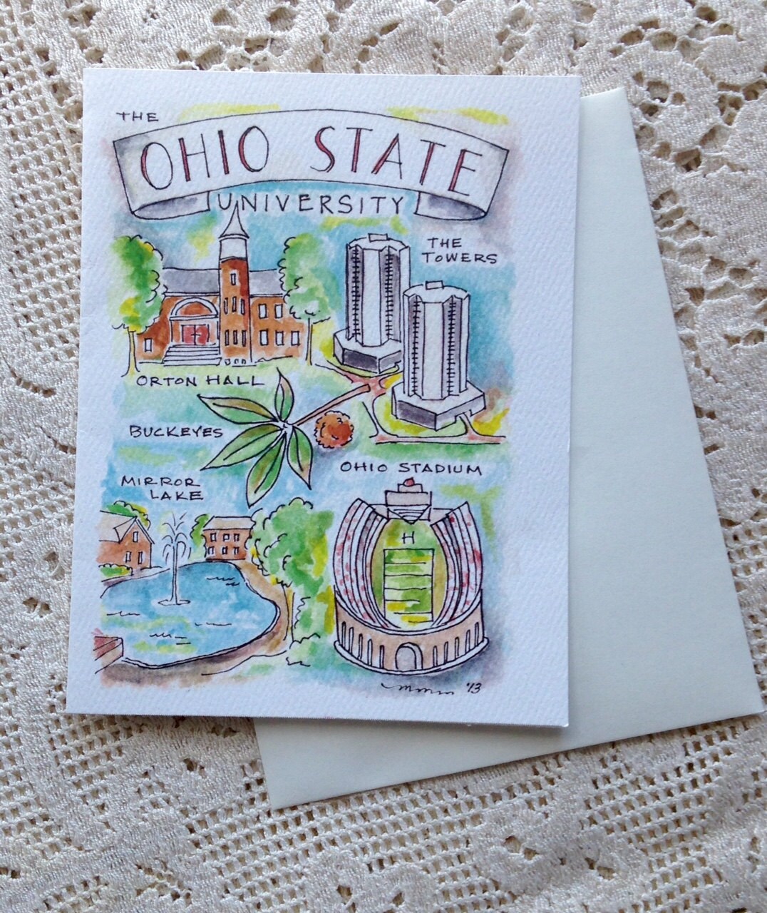 Ohio State University Watercolor Greeting Card Go by mollymattin