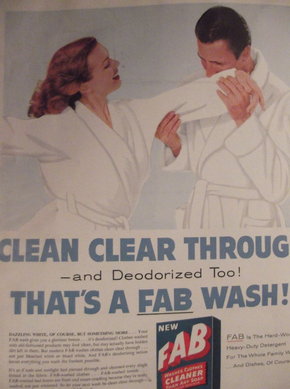 FAB LAUNDRY DETERGENT Original Vintage Magazine Ad Washing