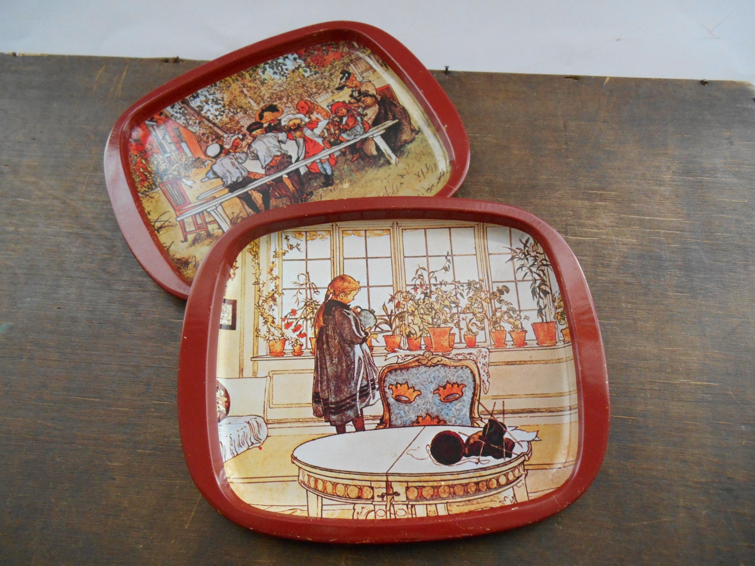 Swedish Carl LARSSON tray set Small tin serving trays Swedish vintage ...