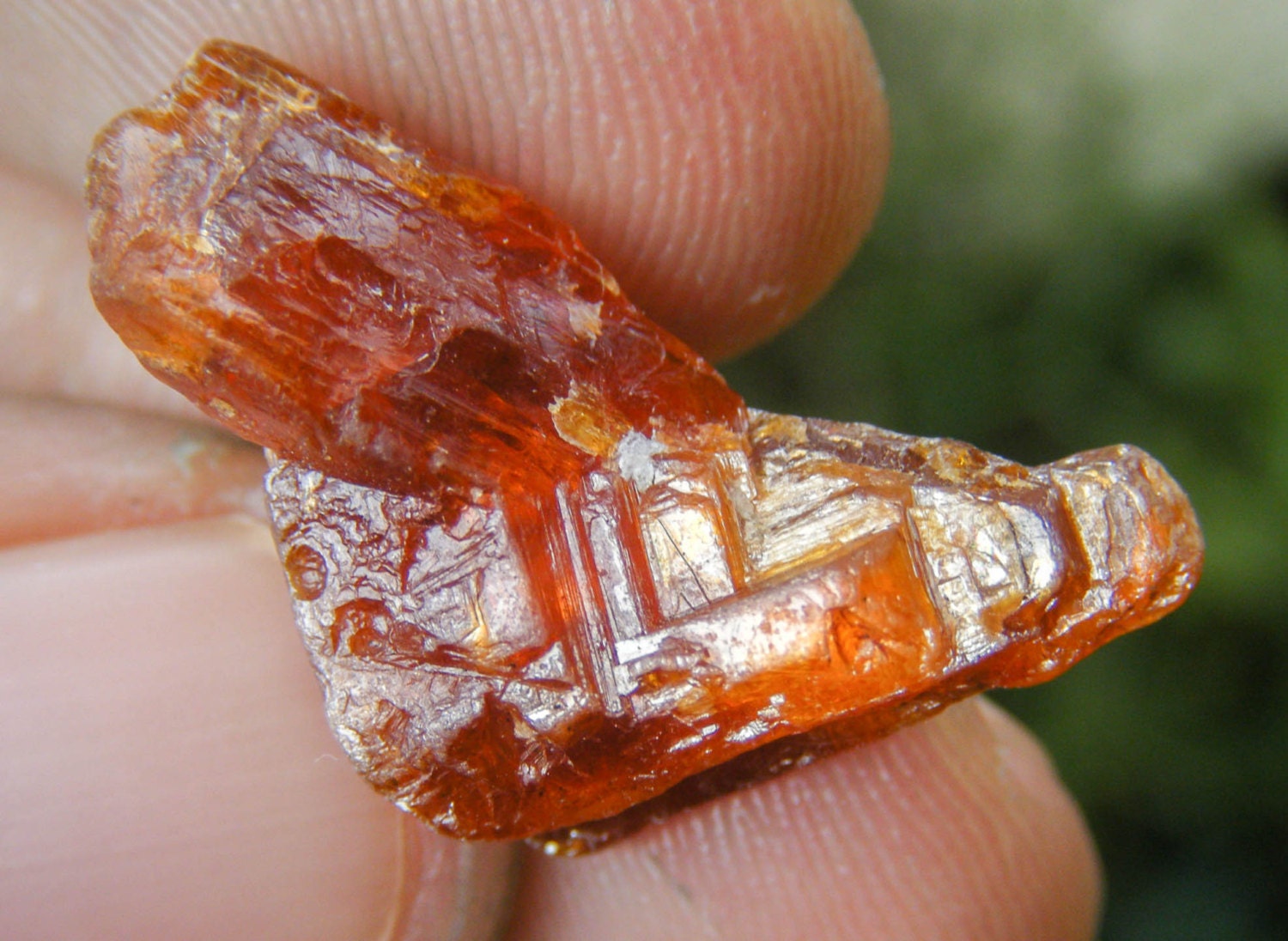 Raw Orange Kyanite Cluster with Geometric Etchings