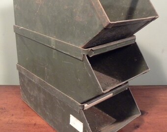 Vintage Industrial Stackable Metal Storage Bins