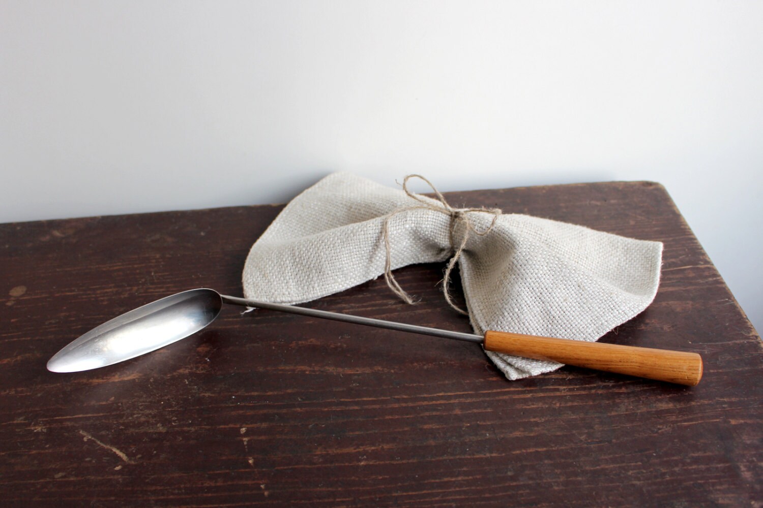Vintage Swedish Metal Scoop, Ladle, Wooden Handle, Rustic Kitchen ...