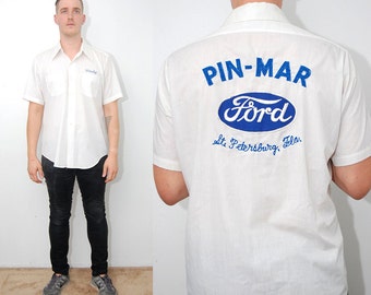 vintage FORD SHIRT (XL) pin-mar 60s auto automobile mechanic buttonup ...