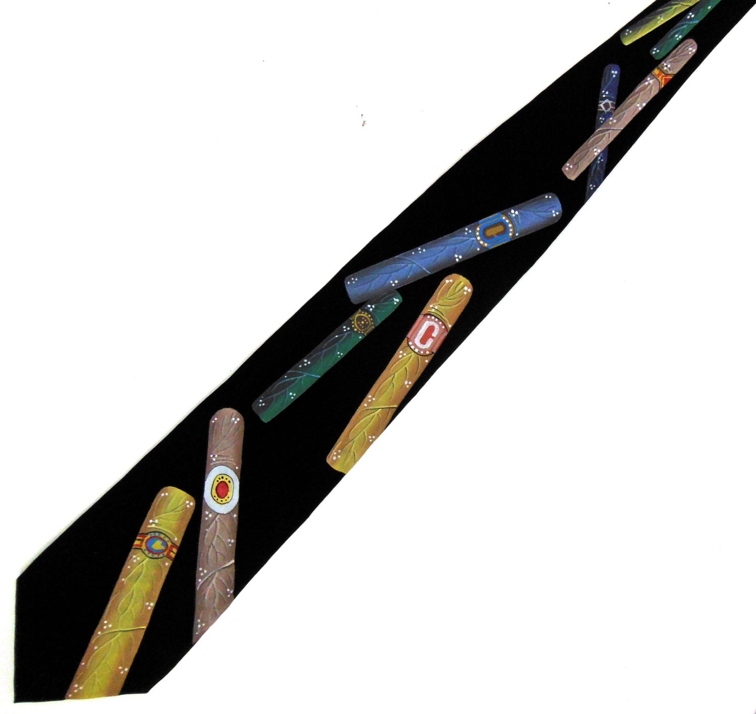 Hand Painted Men Silk Necktie Art Tie Novelty Stogy Nouveau Cigar ...