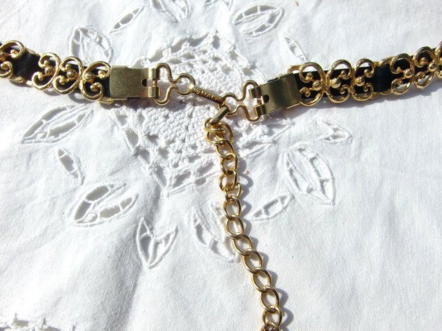 French vintage black and golden chain belt , golden hardware, golden ...