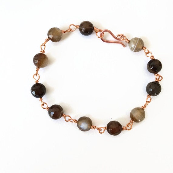 Items similar to Brown Agate Beaded Bracelet Coffee Brown Agate Beaded ...
