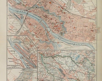 1897 Antique city map of BREMEN, GERMANY. 117 years old map.