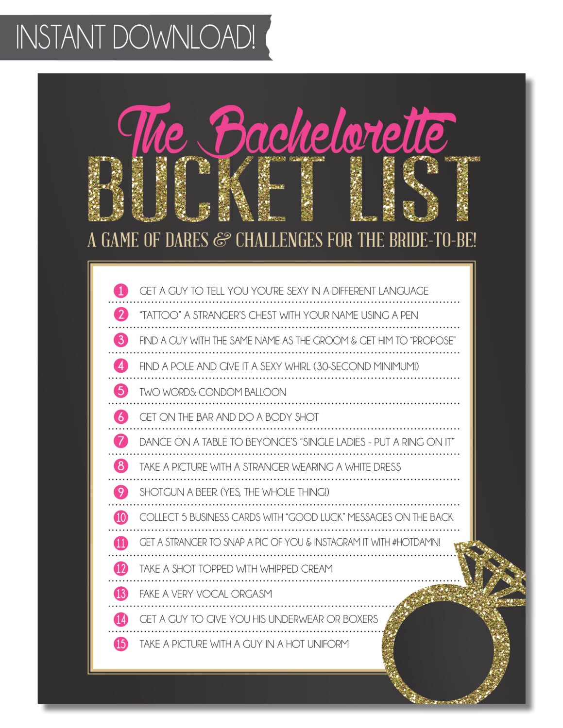 Bachelorette Party Game Bucket List INSTANT By SweetBeeShoppe Bachelorette Party Game Bucket List INSTANT By SweetBeeShoppe
