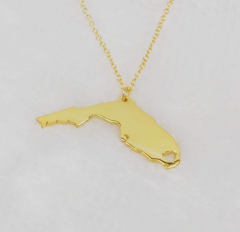 Gold Florida State Necklace FL State Charm Necklace State