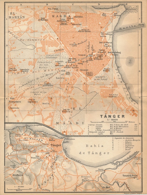 1908 Antique Map of Tangier Morocco by Figure10 on Etsy