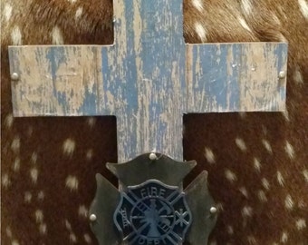 Items similar to Wooden Hand Painted Firefighter Cross on Etsy