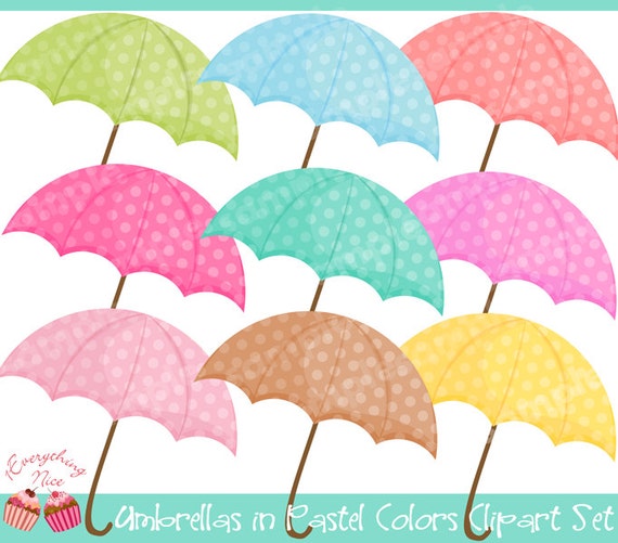 Umbrellas in Pastel Colors Clipart Set