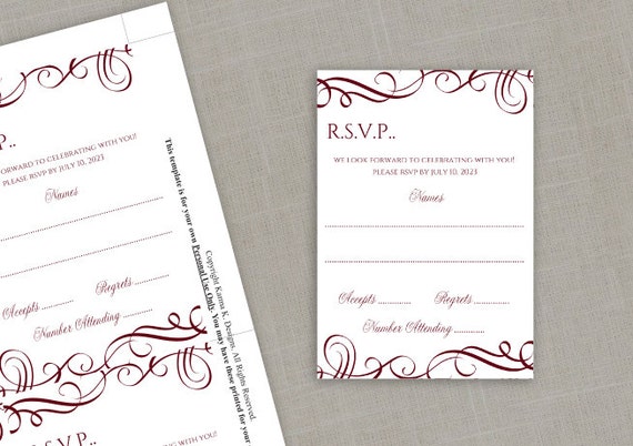 DiY Wedding RSVP Card Download Instantly by KarmaKWeddings