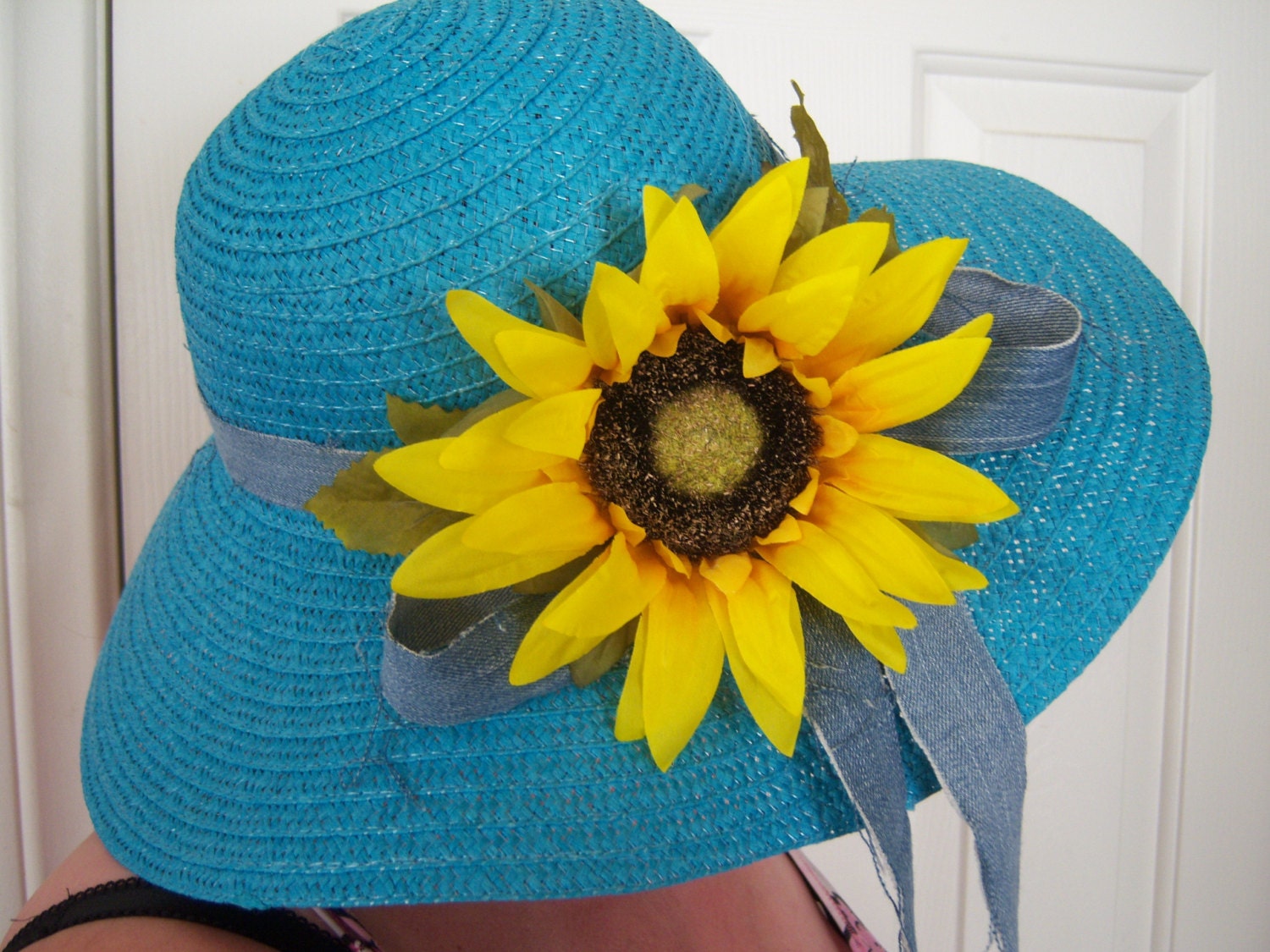 Hand Made Blue Sunflower Garden Hat Sunflower Hat by MakeMeShabby