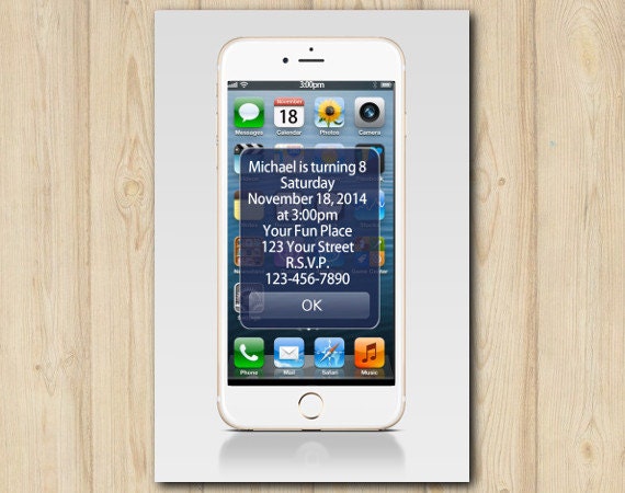 Iphone invitation birthday party custom printable file DIY(#95) — DIY ...