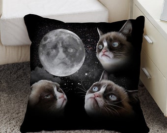 grumpy cat funny face in moon Square Pillow Case Custom Zippered Pillow ...
