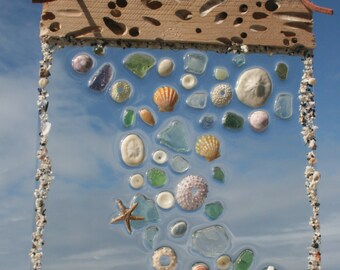 Sun Catcher " Sea Shells , Beach Glass, Coral, Driftwood, Hawaiian ...