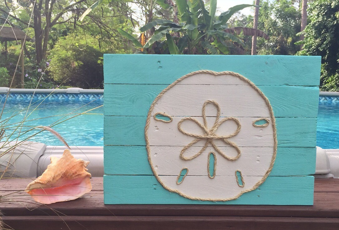 Handmade Sand Dollar with Rope Beach Pallet Art Nautical Art