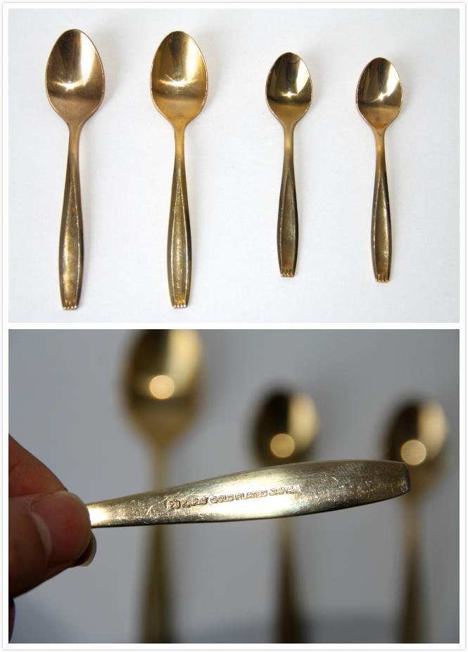 Vintage Gold Plated Serving Spoon Japan Stainless Espresso Coffee Tea ...