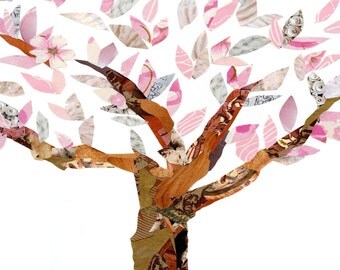 Pink Tree Collage Print, Pink Grey Nursery Tree Art, Nursery Decor ...