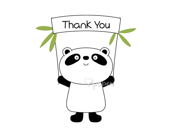 Panda Bear Printed Thank You Cards Folded Flat Card by HartPaper