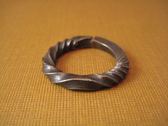 Wrought Iron band Twisted steel ring size 6.75 by MLeonStudio
