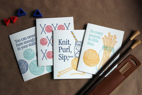Yarn Card Set letterpress set of 4
