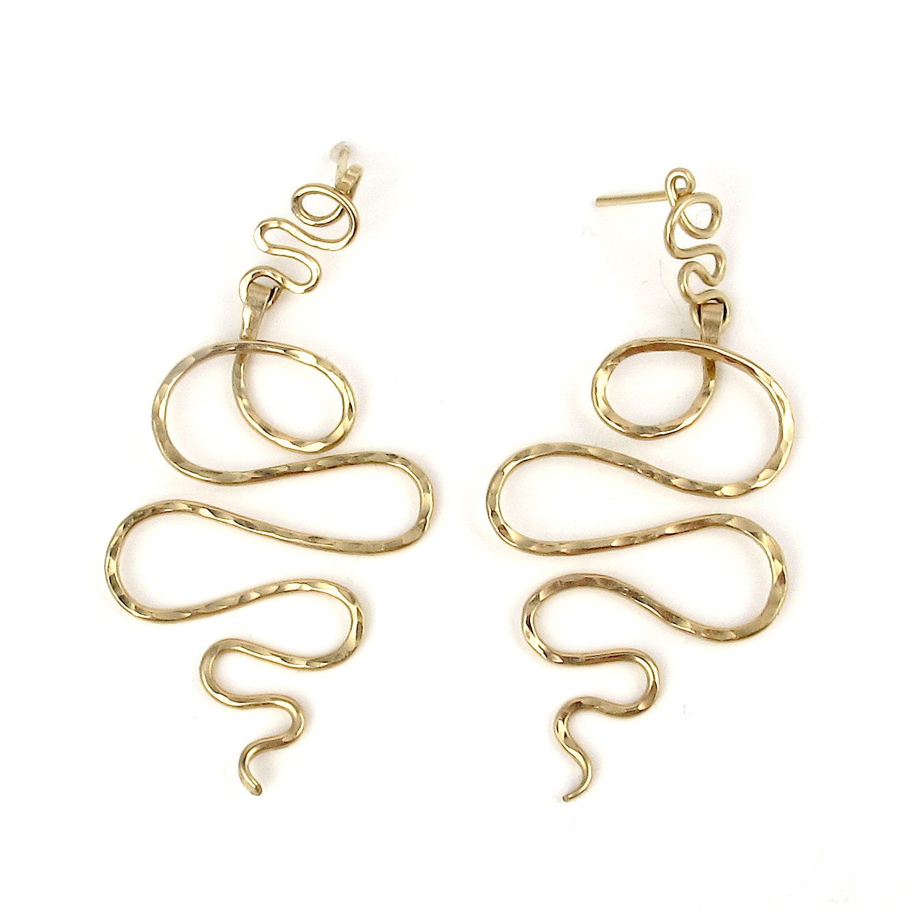 Snake Dangle Earrings hammered wire style by Laladesignstudio