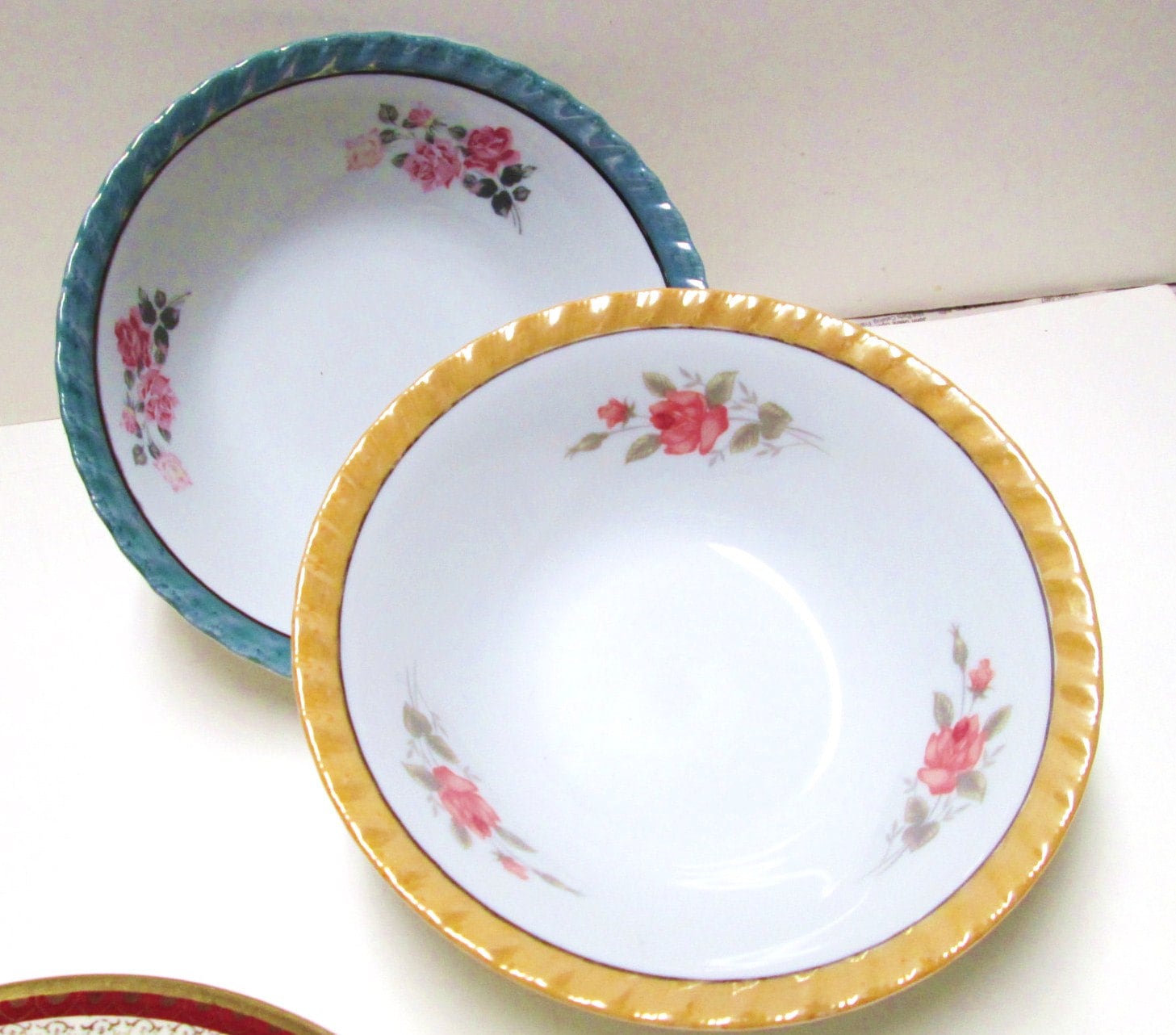 Lustreware Bowls 2 Roses Tea Party Vintage Blue Peach Luster China Hand ...