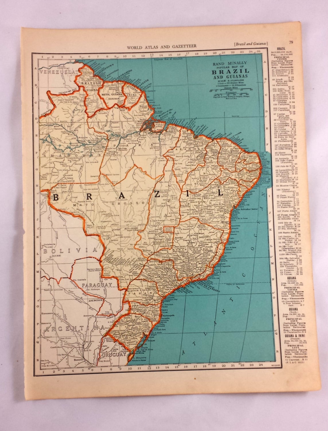 Antique Map of Brazil. Vintage Maps of Brazil and the Guianas