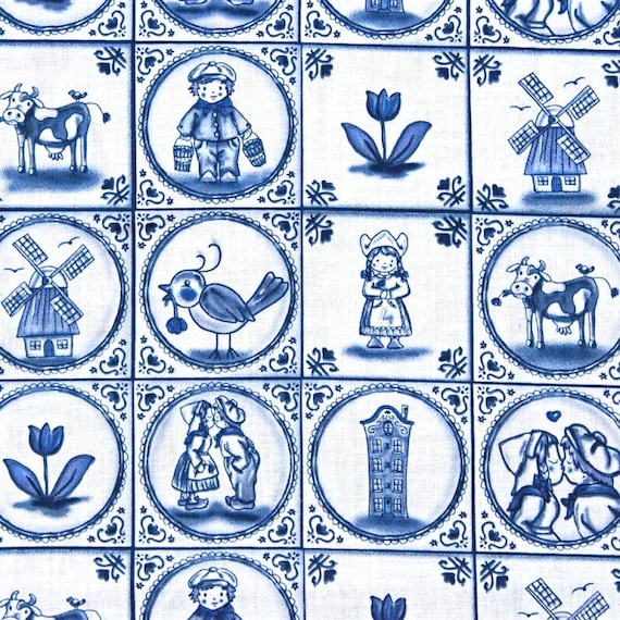Delft Blue cotton fabric Dutch print Fat Quarter