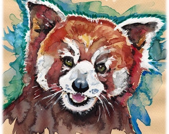 Red panda watercolor | Etsy