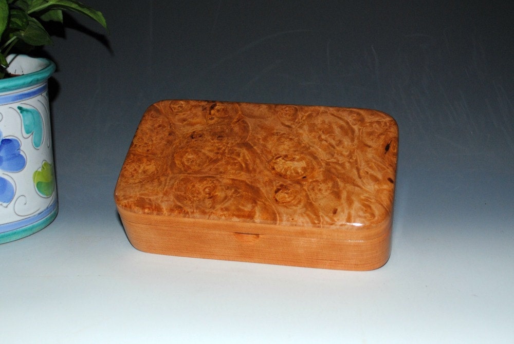 Handmade Wood “Oyster” Box – Maple Burl on Cherry – Wood Stash Box,Burl ...