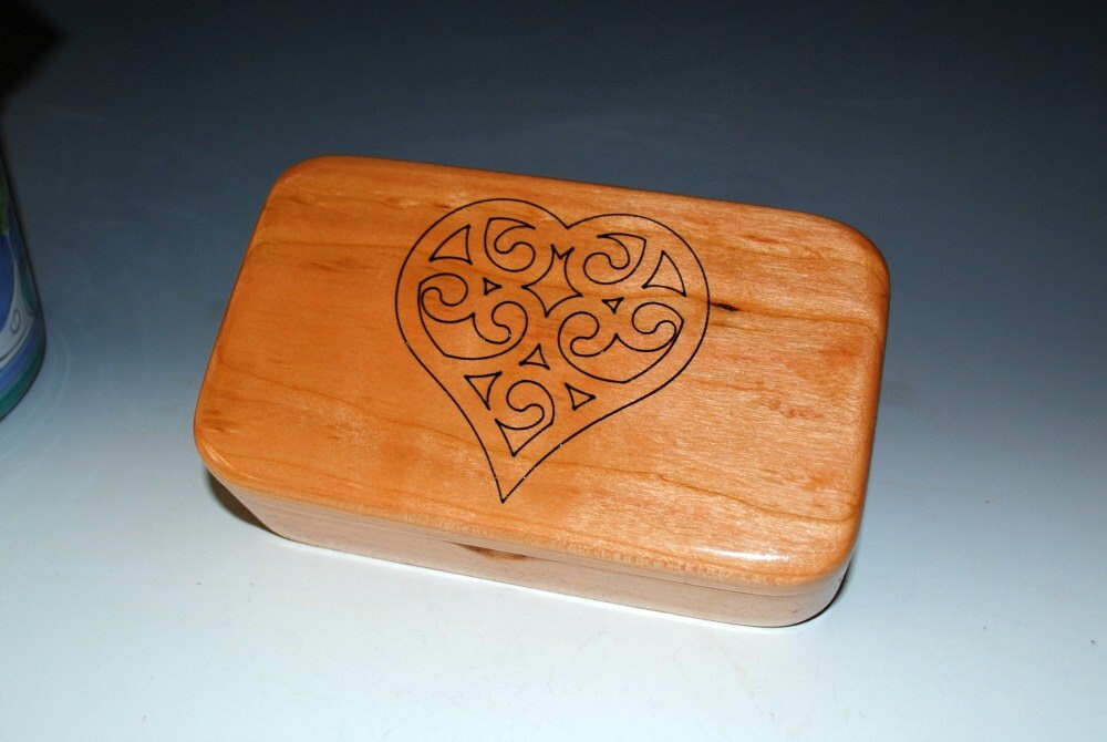 Heart Laser Engraving on a Cherry Wood Treasure Box, Gift Box, Trinket ...