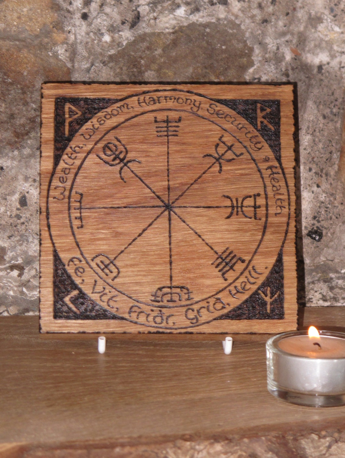 Viking Compass Vegvisir Plaque Pyrographed wood by Touchwoodcraft