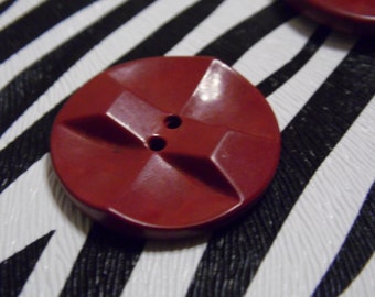 vintage buttons,four buttons,plastic buttons,unique buttons,brick red ...