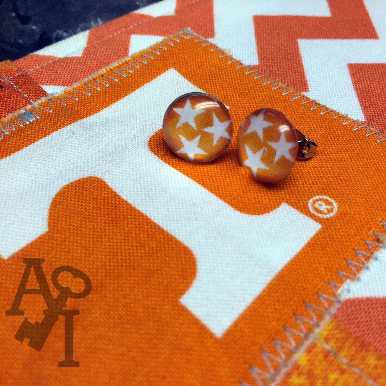 Orange Tri-Star Tennessee State Flag post earrings