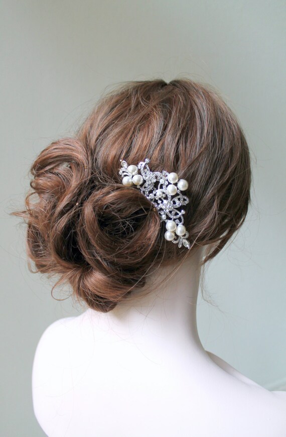 Bridal Swarovski Crystal Pearl Hair Comb Vintage Style