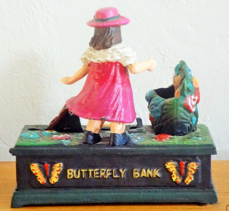 Cast Iron Mechanical Butterfly Bank Collectible by RowanTreeLane