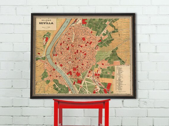 Map of Sevilla Old city plan restored Sevilla map