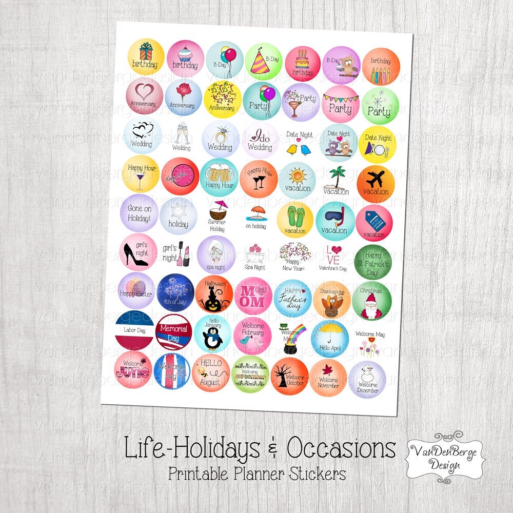 Printable Planner Calendar Stickers Life Holidays Occasions