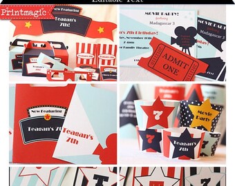 SALE Movie Night Birthday Printable Party Kit with editable text ...