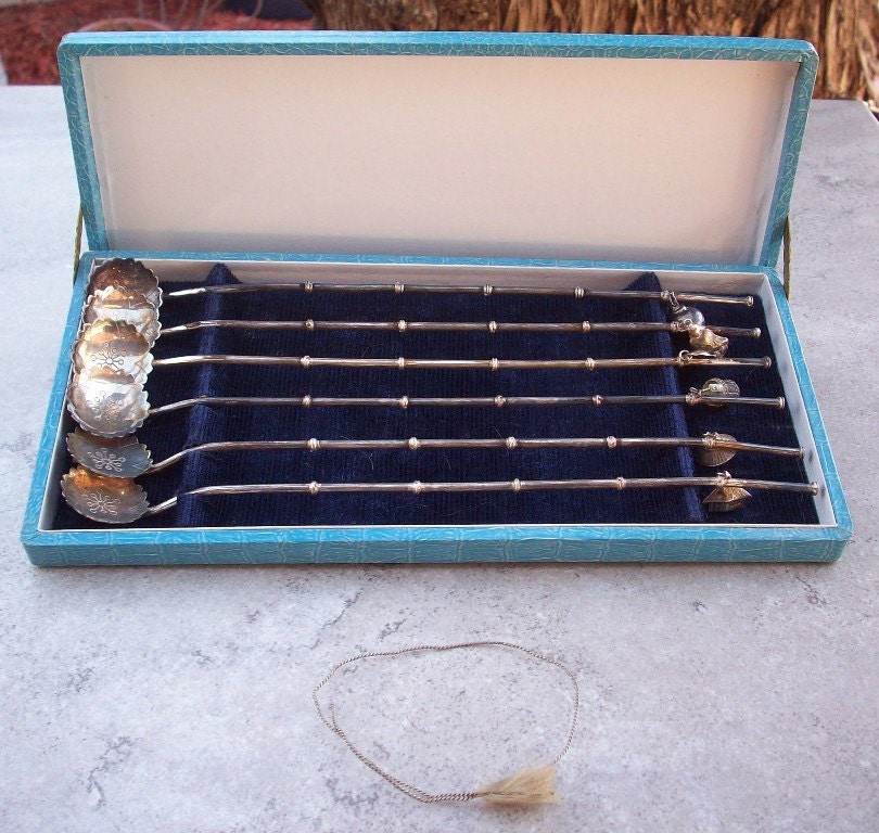 Sterling Silver Iced Tea Straw Spoons with Charms Set of 6 in Original ...