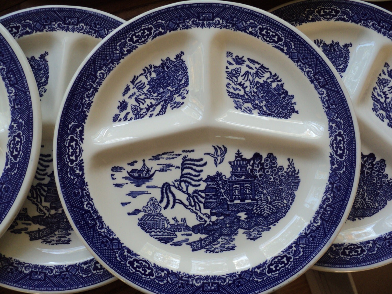 10 Vintage Blue Willow Serving Plates with divided sections in the ...