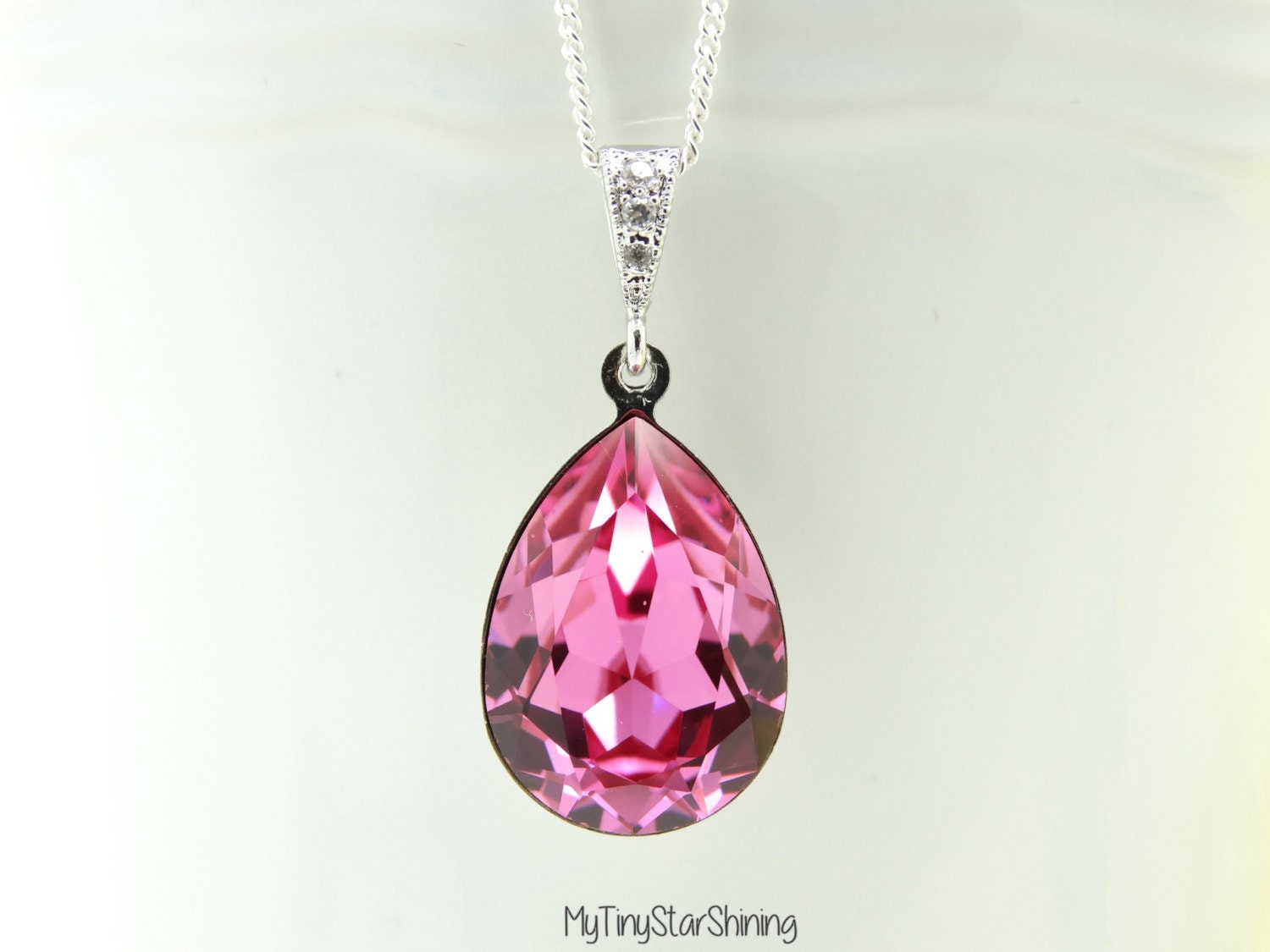Hot Pink Necklace Swarovski Pink Crystal Necklace Sterling
