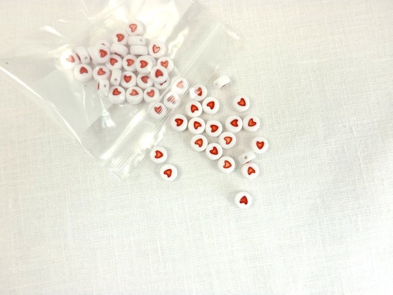Heart Bead 50 pieces Round Bead Spacer White by FleaMarketMuse