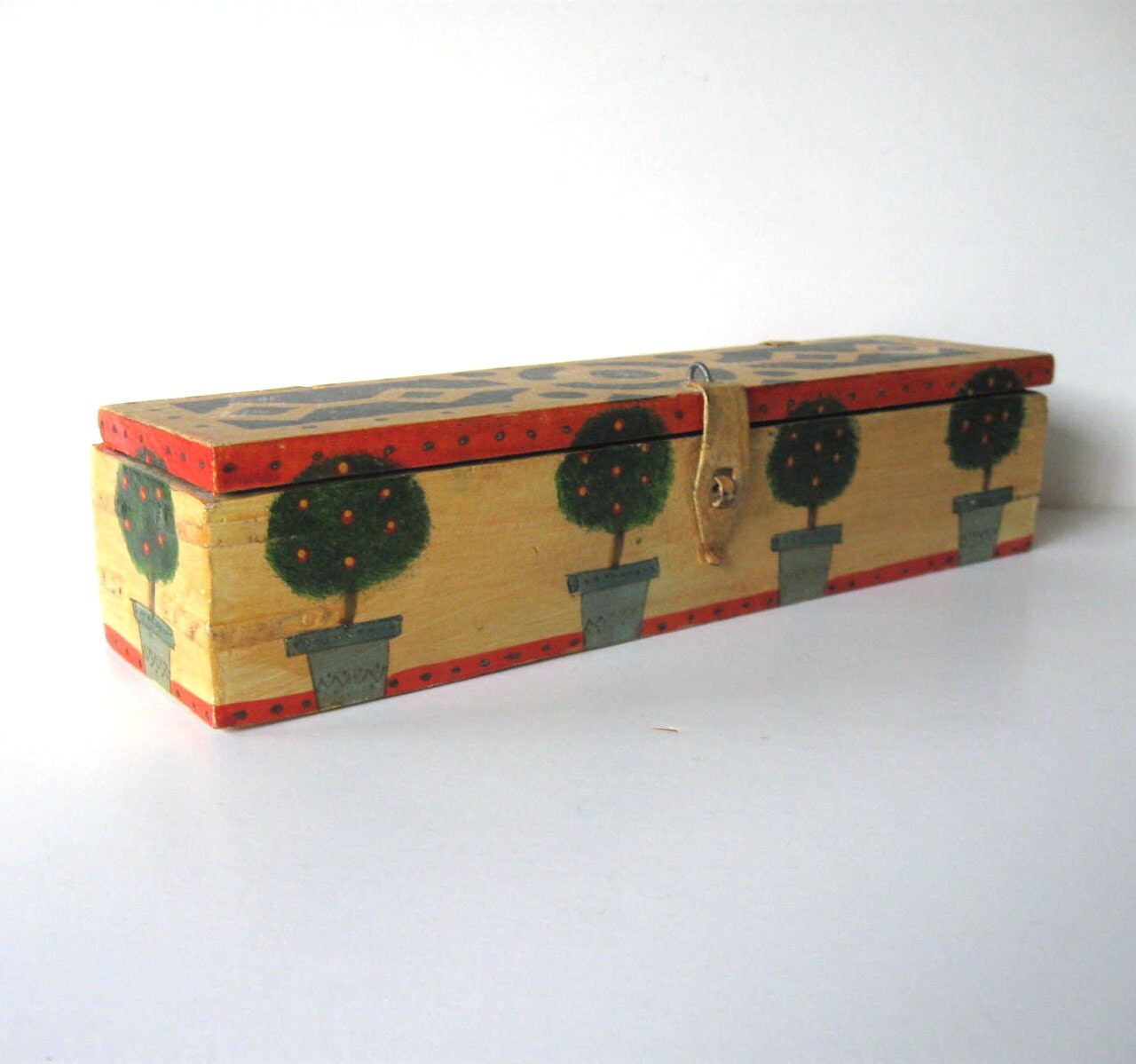 Vintage wood Trinket Box, Topiary trees, Housewares, Collectible, gift ...
