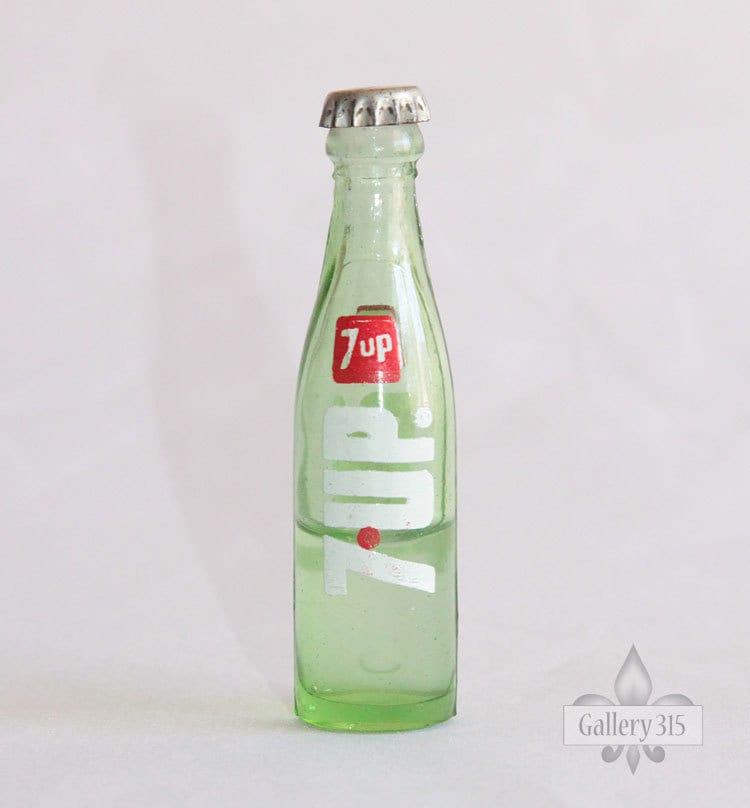 Vintage 7up Miniature Green Glass Soda Bottle Mini 7 Up Soft