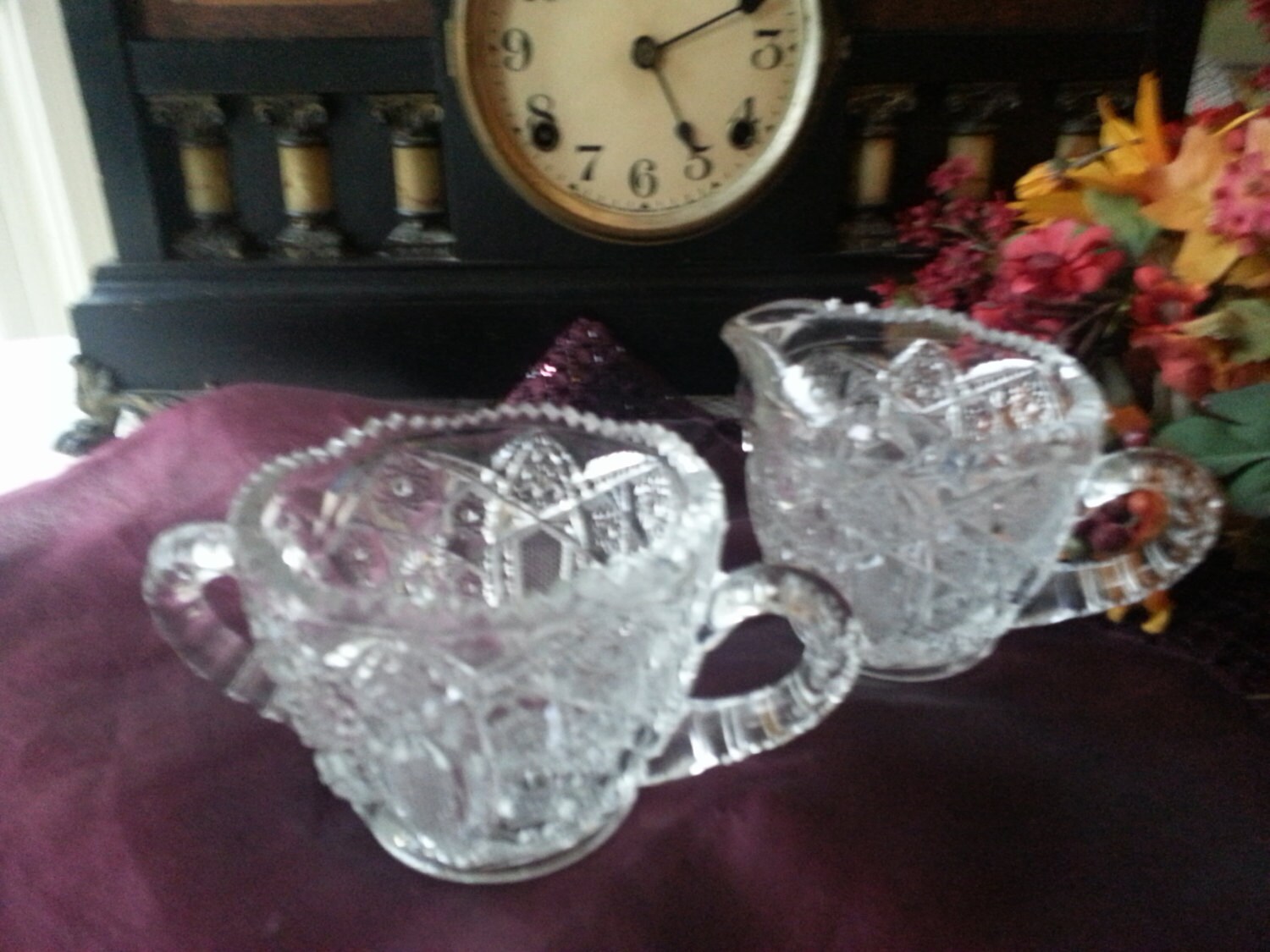Antique McKee Glass Creamer and Sugar Bowl Set pattern MG6